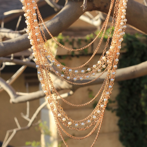 Jewelry | Gold Layered Necklace With Pearl Overlay | Poshmark